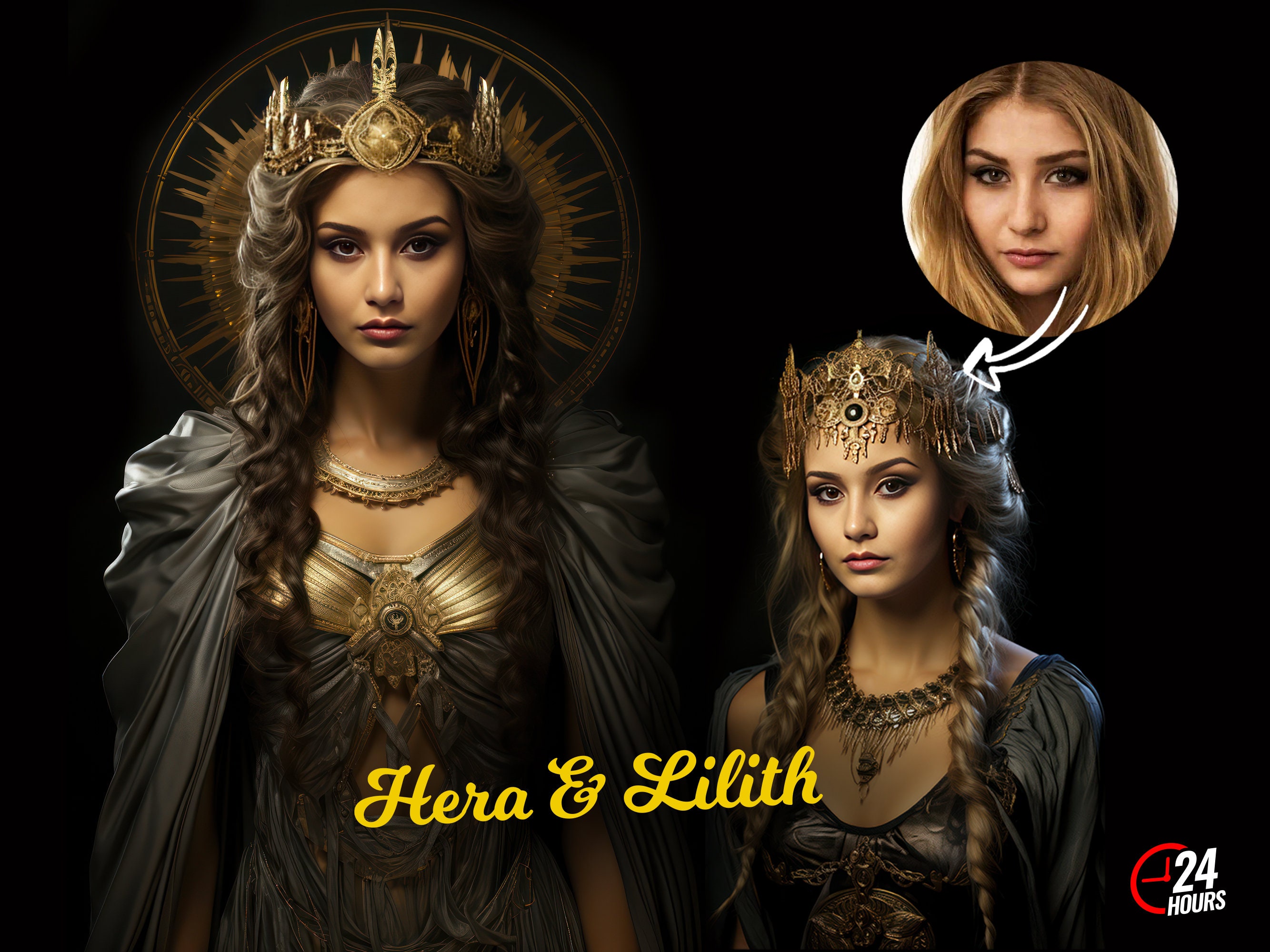 Hera & Lilith Goddesses Personalized Portrait - Mythological Artwork - Costum Portrait ...