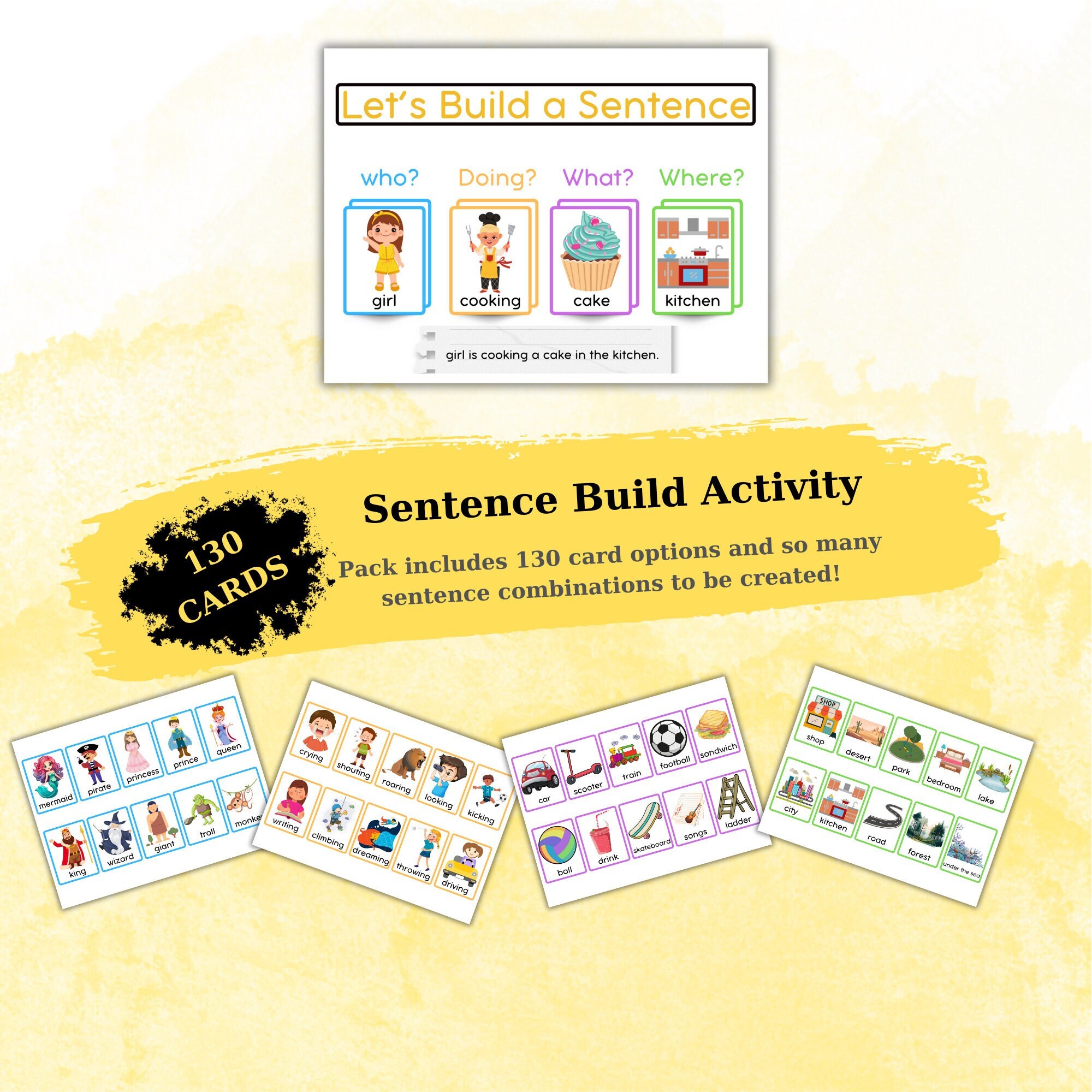 Sentence Building Activity, 130 Cards, Creative Kids Activity. - Etsy