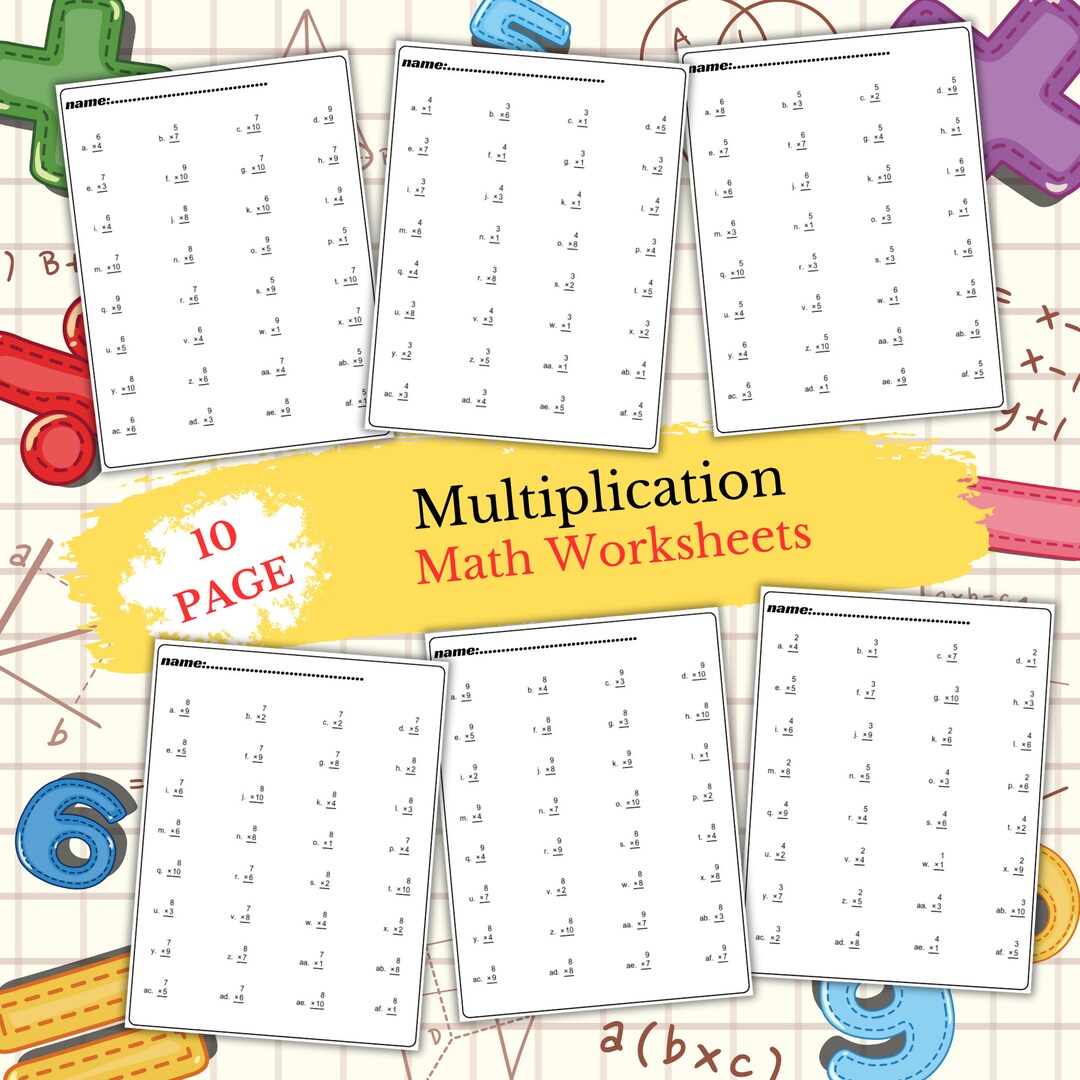 Math Multiplication Worksheets 10 Page - Printable - Instant Download ...