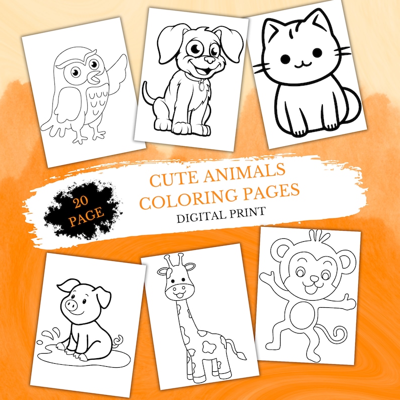 Printable Cute Animals Coloring Pages for Kids, 20 Coloring Pages for ...
