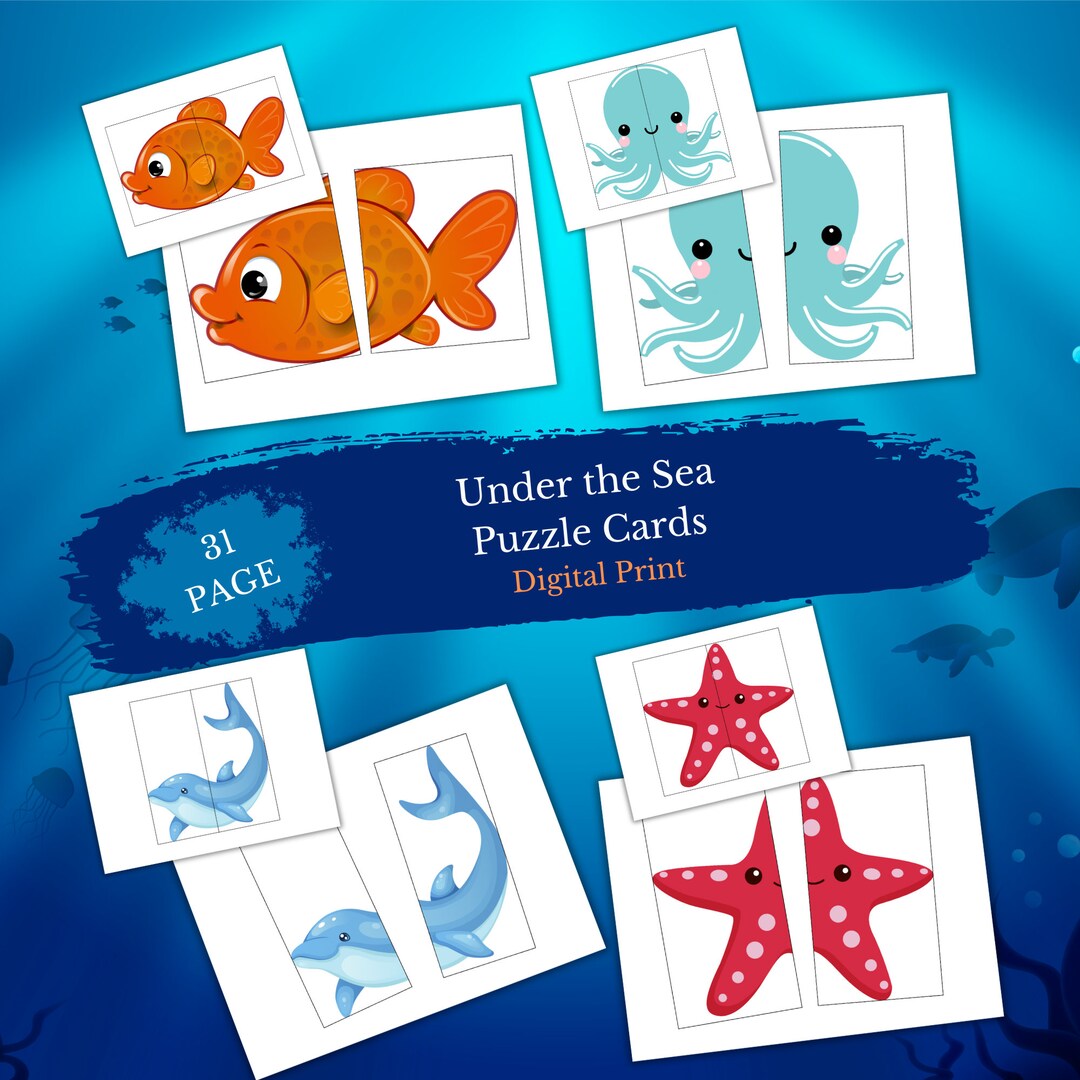 31 Piece Puzzle Cards, Under the Sea Ocean Animals Symmetry Puzzles ...