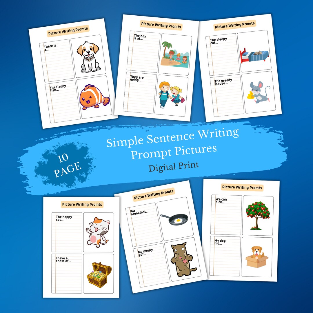 Simple Sentence Writing Prompt Pictures, 10 Page Creative. - Etsy