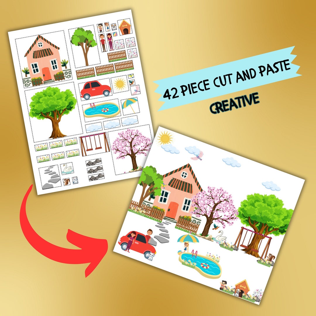 42 Piece Cut and Paste Activity Page Digital Kids Activity - Etsy