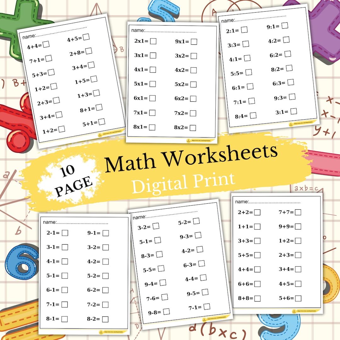 Math Worksheets 10 Page Printable Instant Download Addition Subtraction ...
