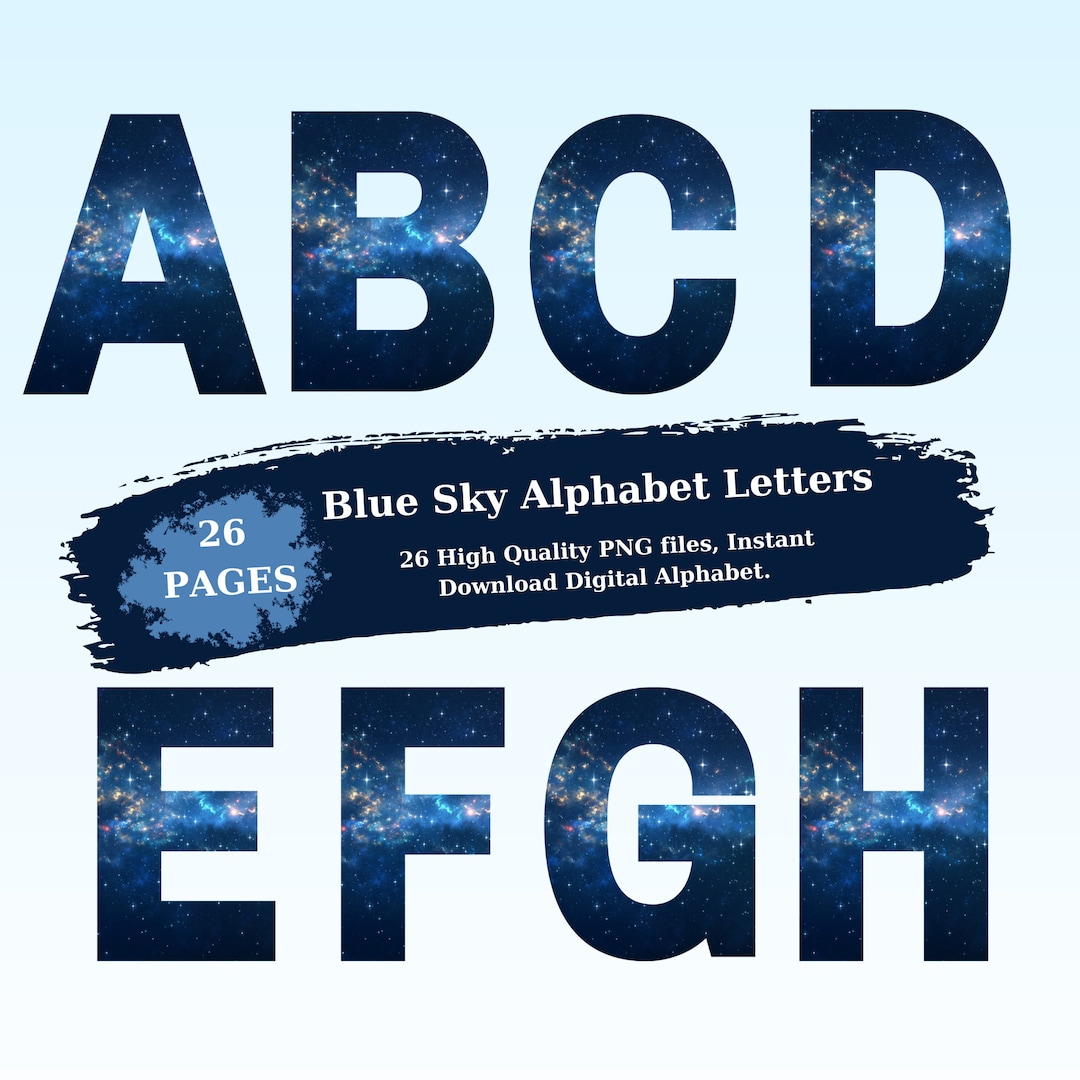 Blue Sky Alphabet Letters, 26 High Quality PNG Files, Instant Download ...