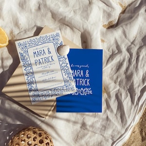 Mediterranean Wedding Invitation - Blue | Hand-illustrated Digital ...