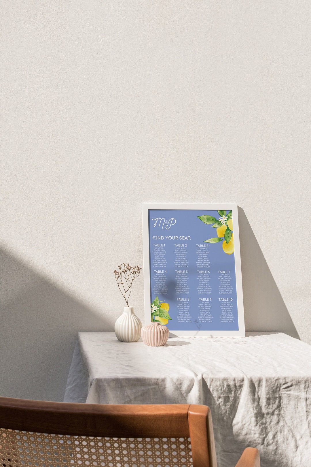 Italian Lemon Seating Chart - Blue, Yellow & Green | Wedding | Hand ...
