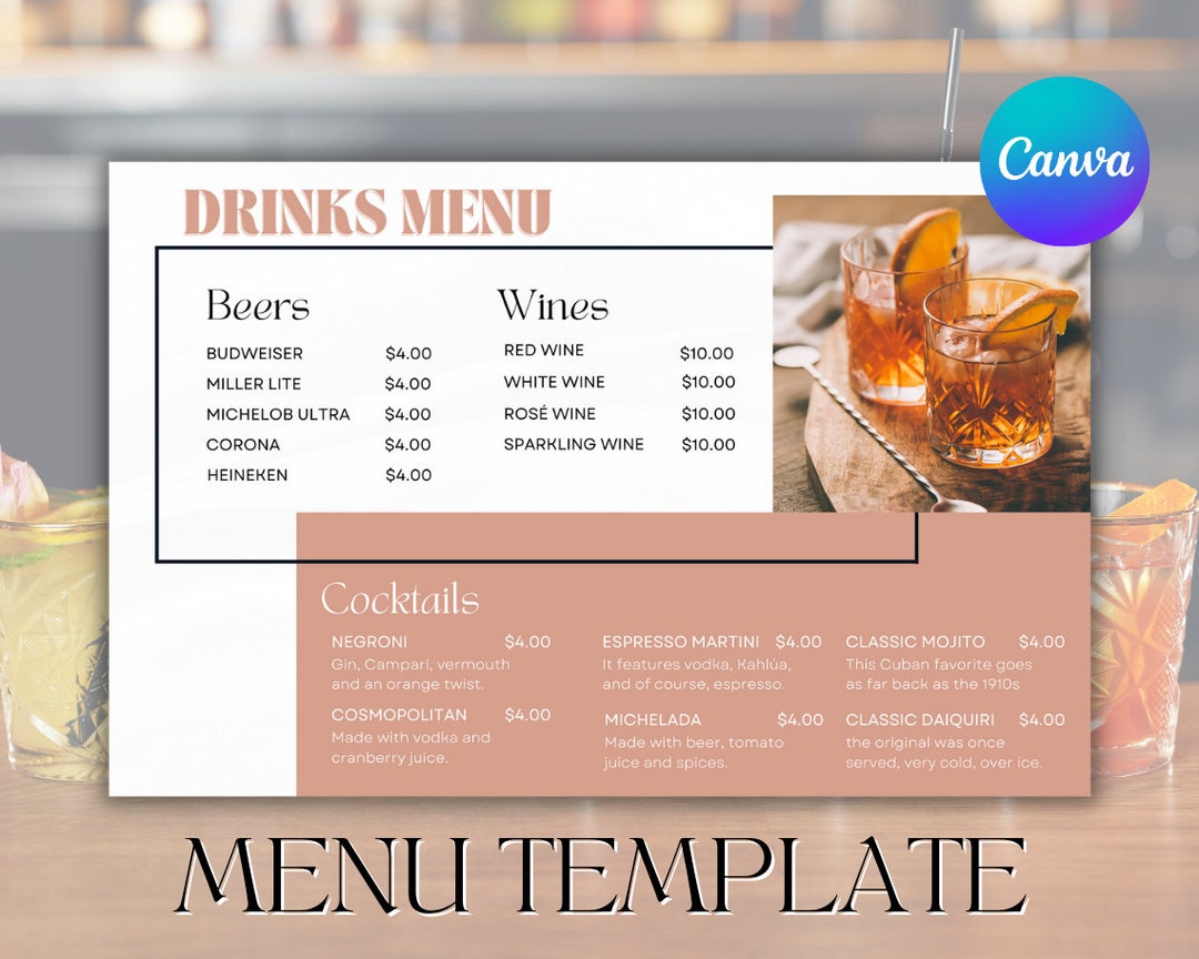 Restaurant Food Menu Canva Template Business Menu - Etsy
