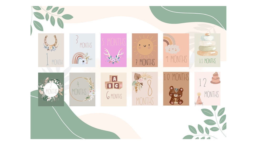 Boho Month Milestone Cards - Etsy