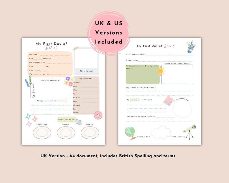 All About Me Printable First Day of School Interview First Day of ...