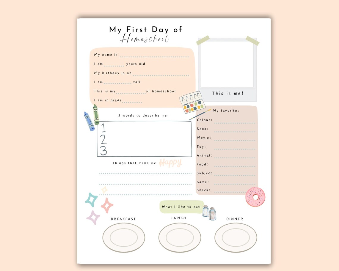 First Day of Homeschool Interview Printable All About Me Worksheet ...