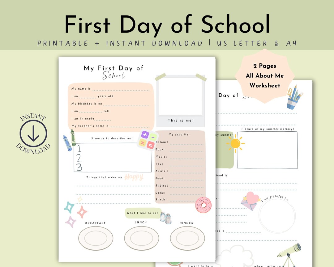 All About Me Printable First Day of School Interview First Day of ...