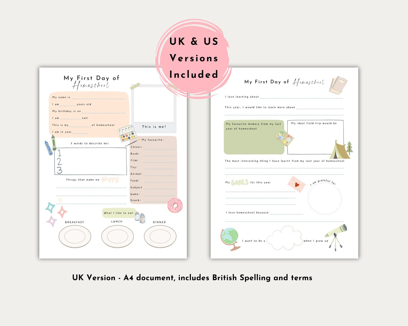 First Day of Homeschool Interview Printable All About Me Worksheet ...