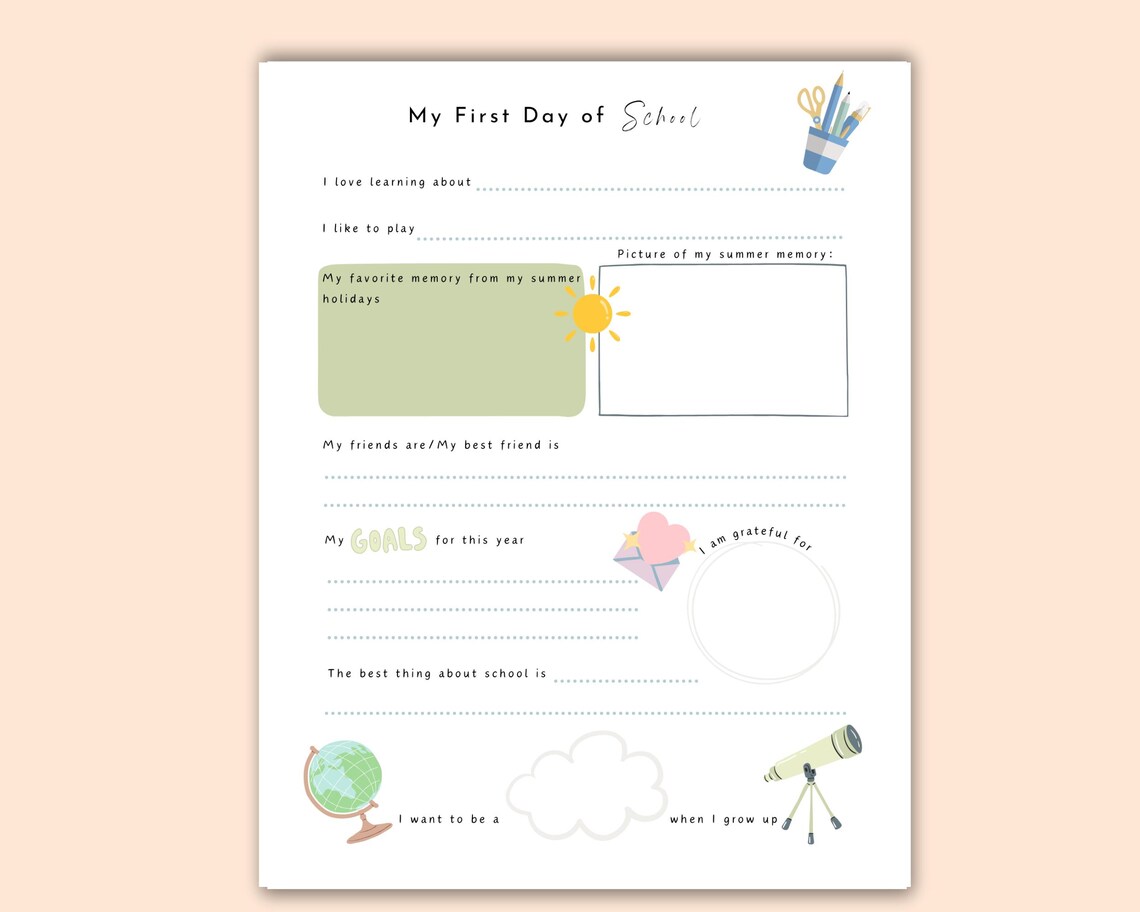 All About Me Printable First Day of School Interview First Day of ...