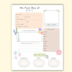 All About Me Printable First Day of School Interview First Day of ...