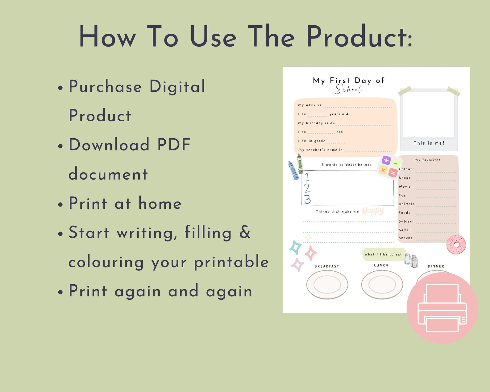 All About Me Printable First Day of School Interview First Day of ...