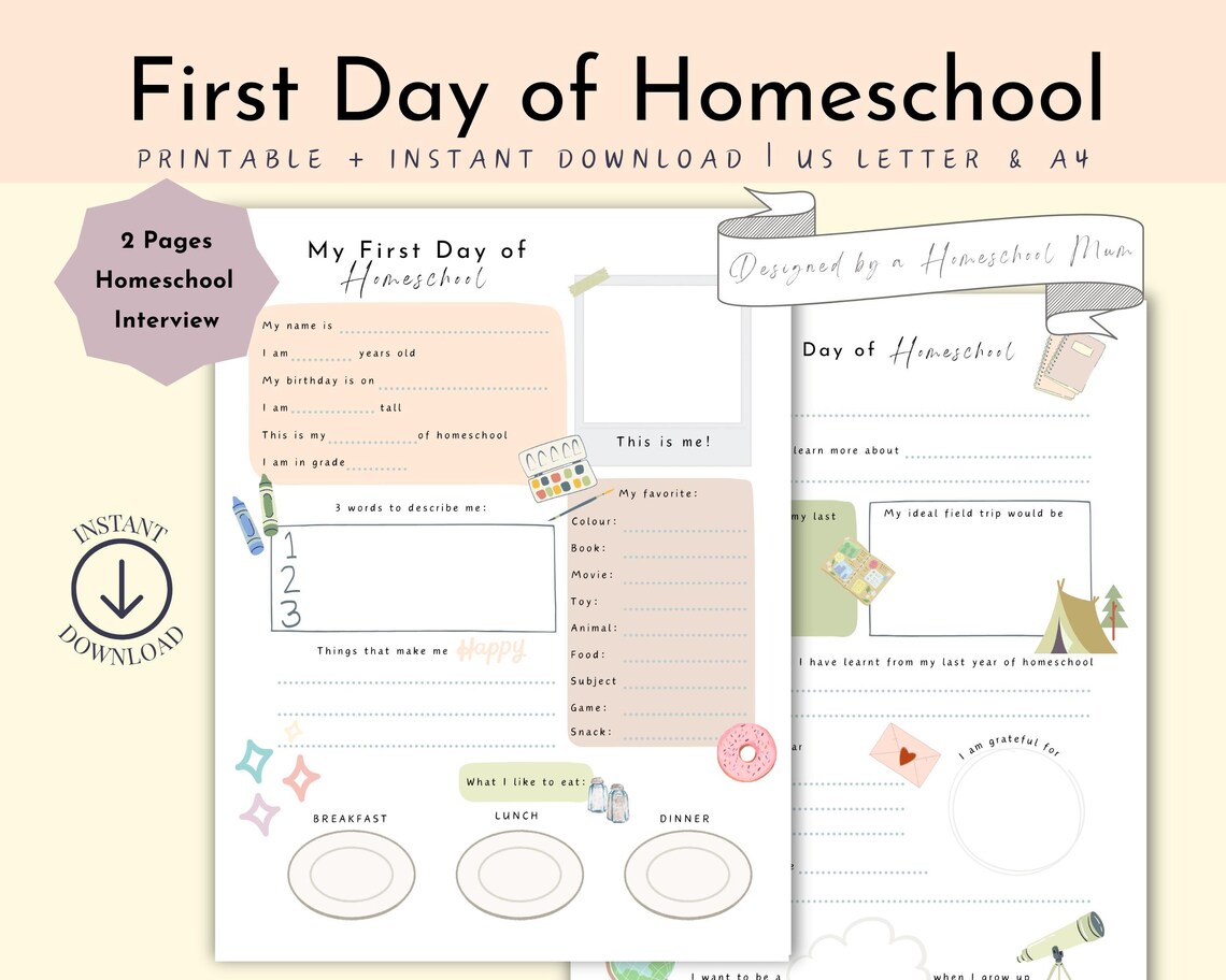 First Day of Homeschool Interview Printable All About Me Worksheet ...