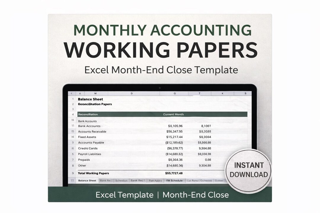Monthly Accounting Working Papers Template | Balance Sheet ...