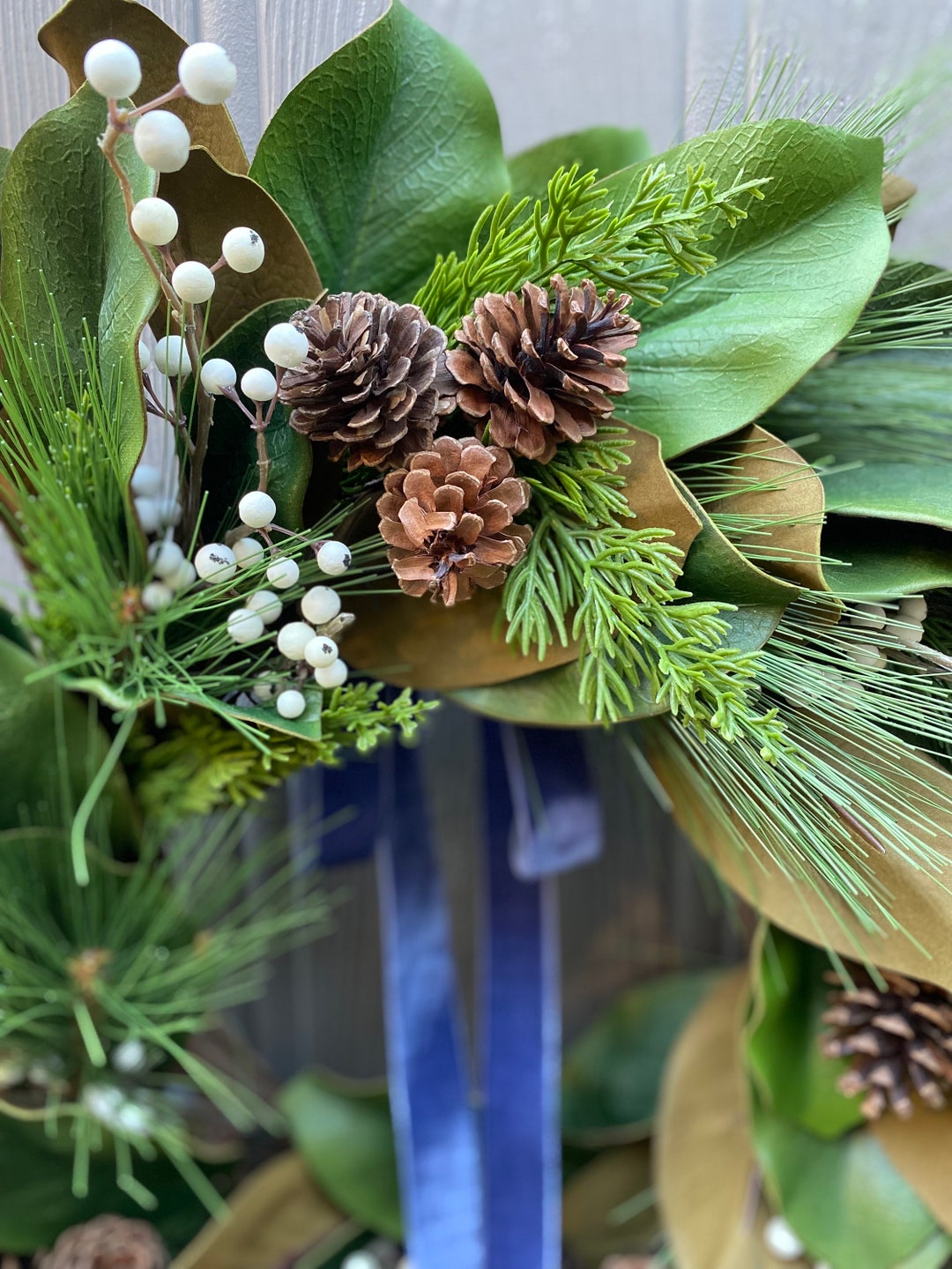 Magnolia Wreath, Winter Magnolia Wreath for Front Door, Holiday Wreath ...