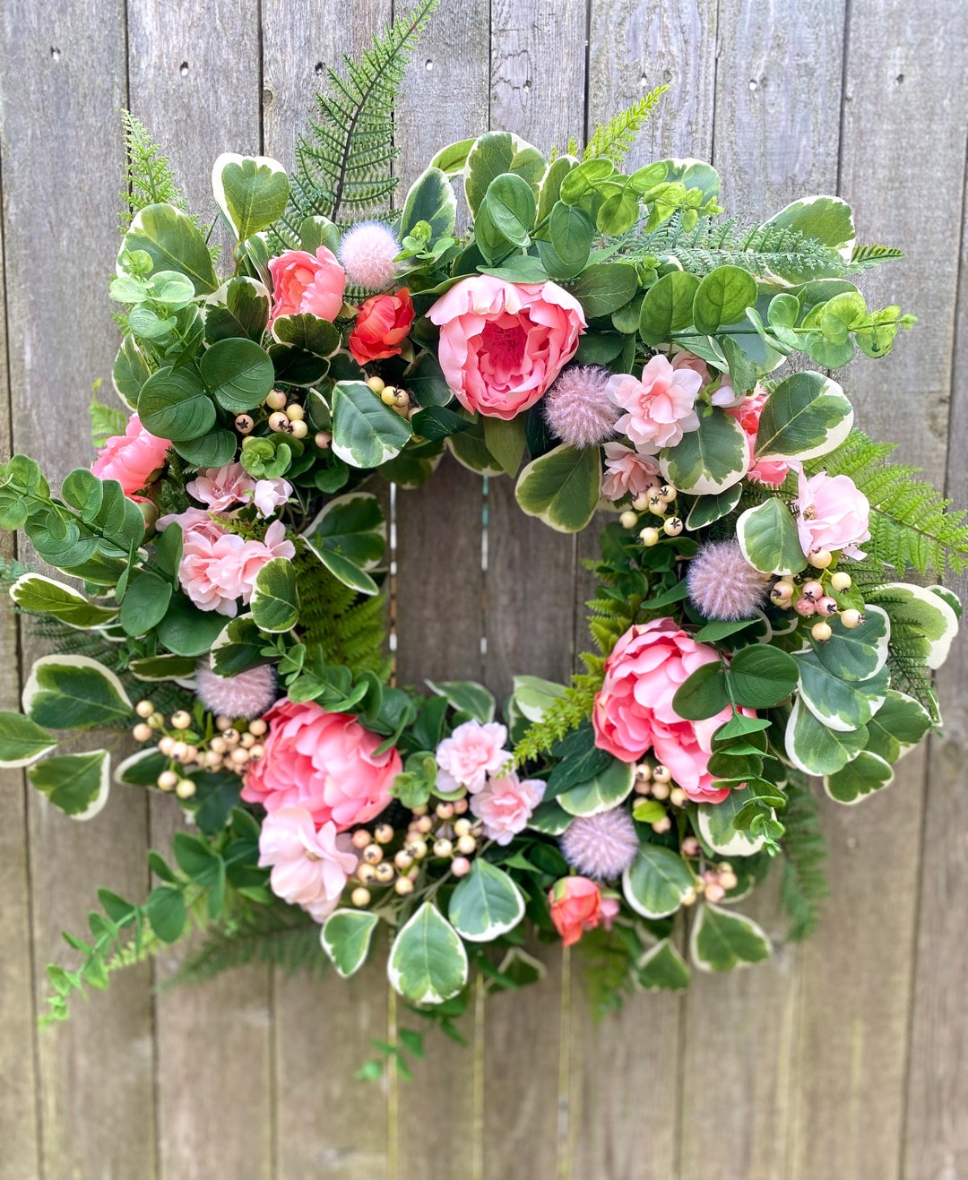 Summer Floral Wreath for Front Door or Porch. Peonies Pink Floral ...