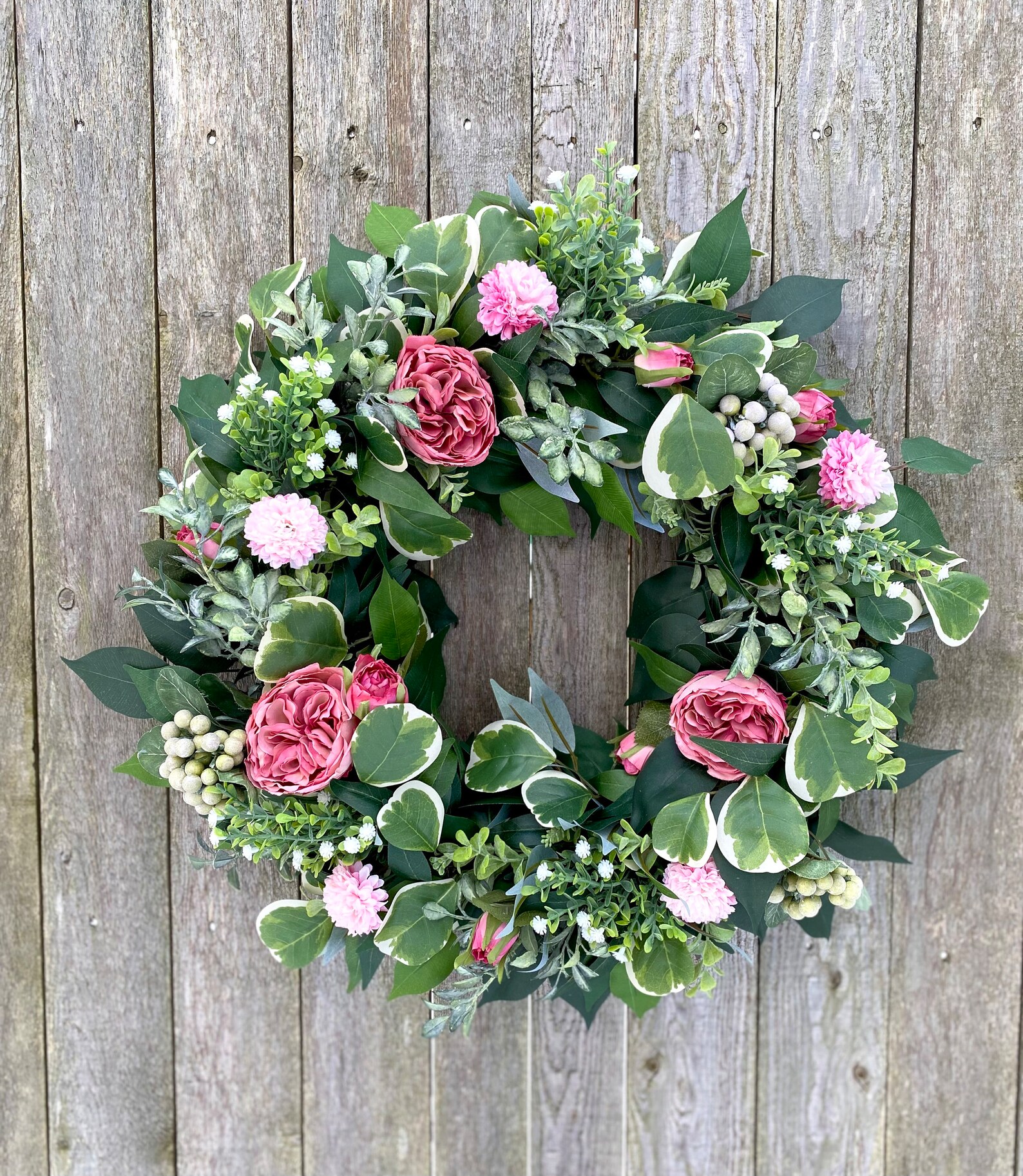 Rose and Pink Spring Wreath, Cottage Garden Floral Wall Decor, Spring ...
