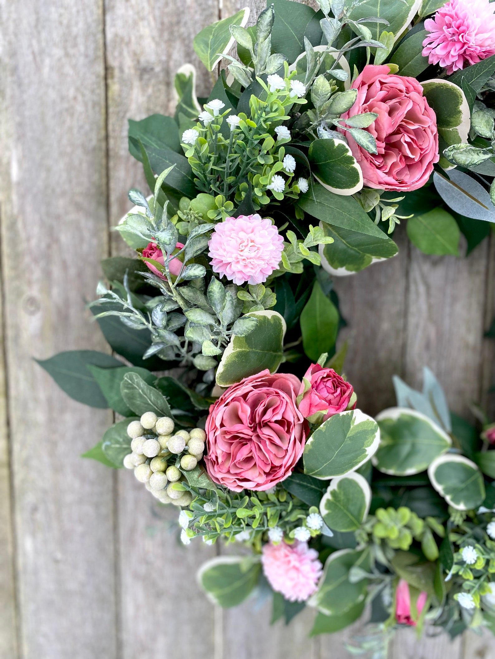 Rose and Pink Spring Wreath, Cottage Garden Floral Wall Decor, Spring ...