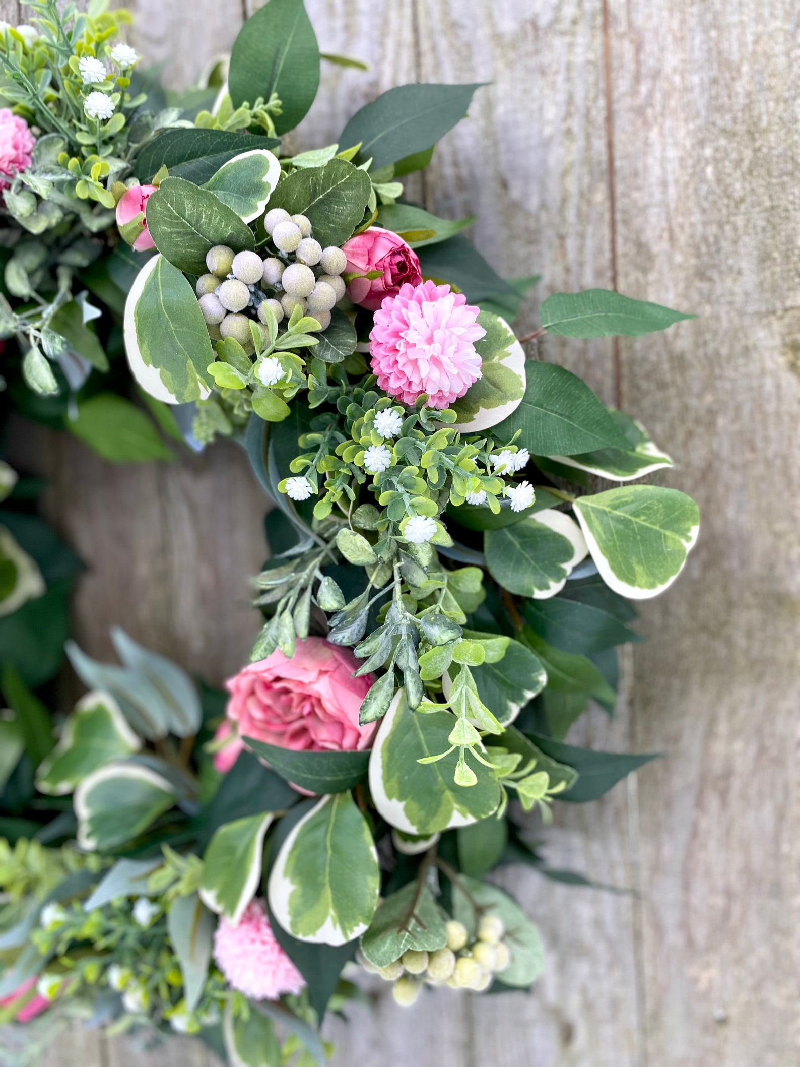 Rose and Pink Spring Wreath, Cottage Garden Floral Wall Decor, Spring ...