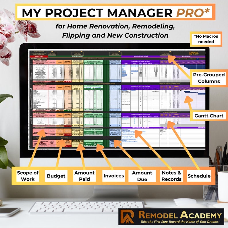 MY PROJECT MANAGER Pro | Home Renovation Planner | Excel Spreadsheet ...