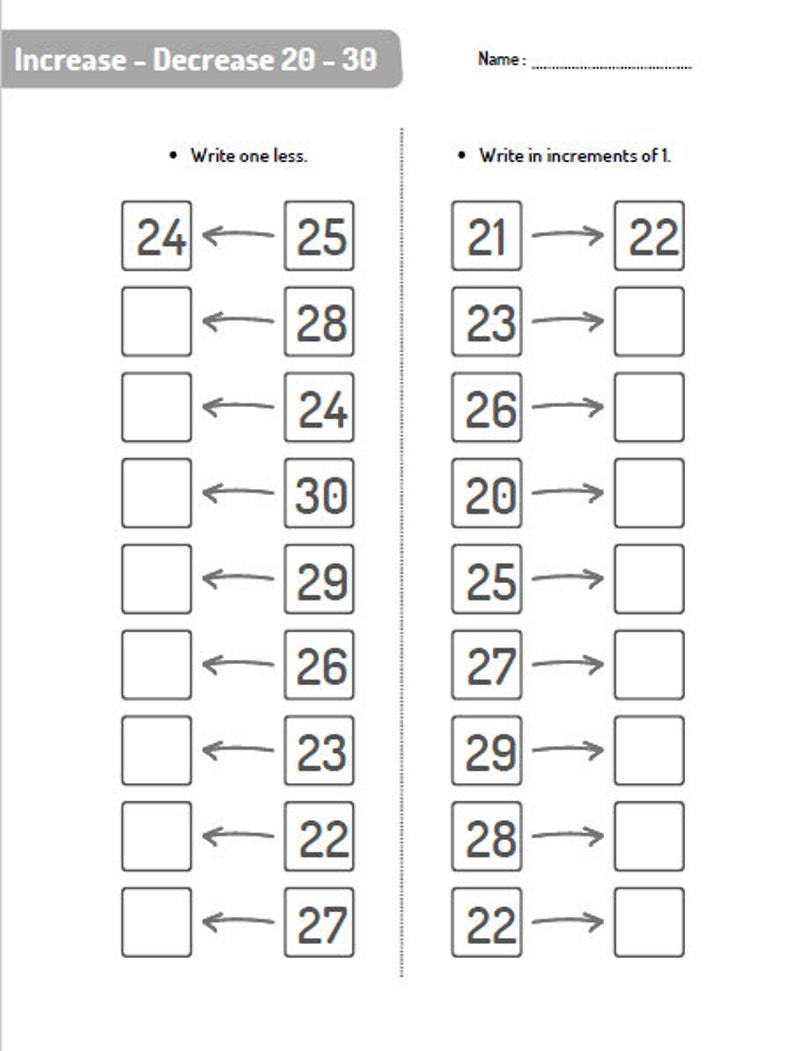 Increase Decrease Worksheet 5 Pages PDF - Etsy
