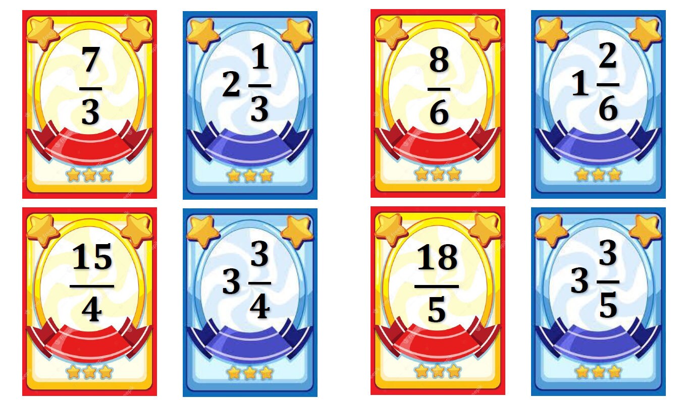 Fractions and Mixed Fractions - Cards - PDF File - Etsy