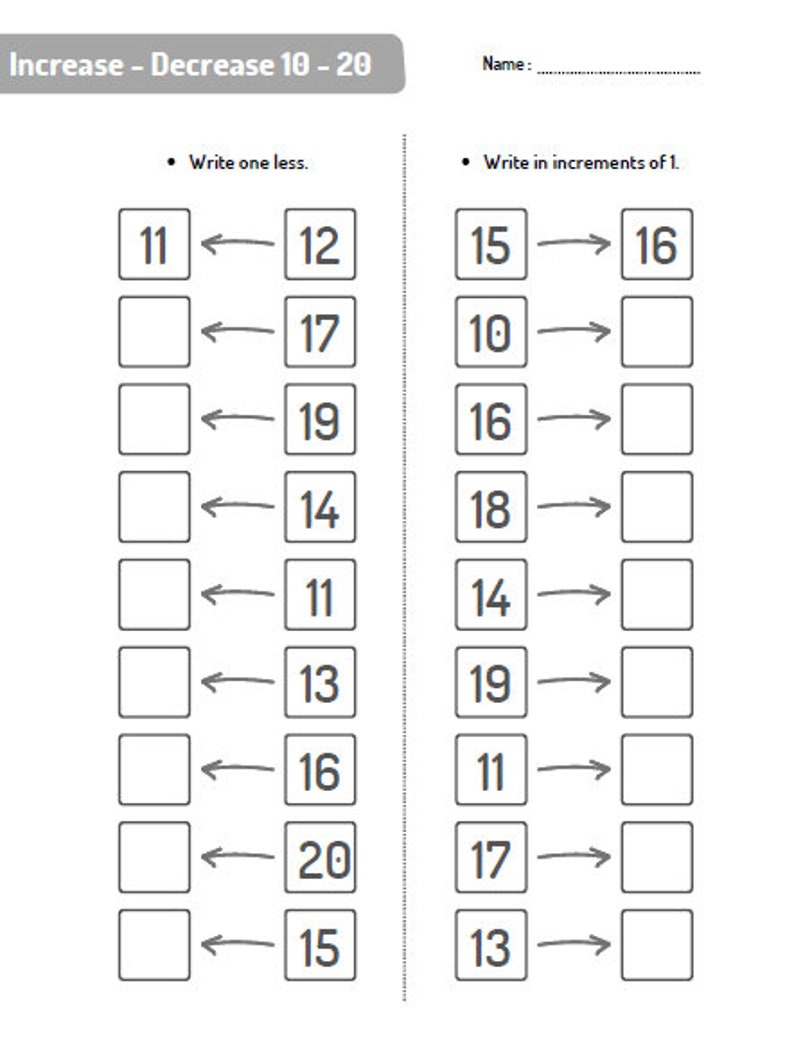 Increase - Decrease Worksheet - 5 Pages PDF - Etsy