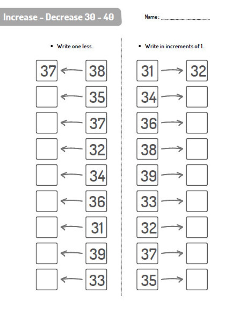 Increase Decrease Worksheet 5 Pages PDF - Etsy