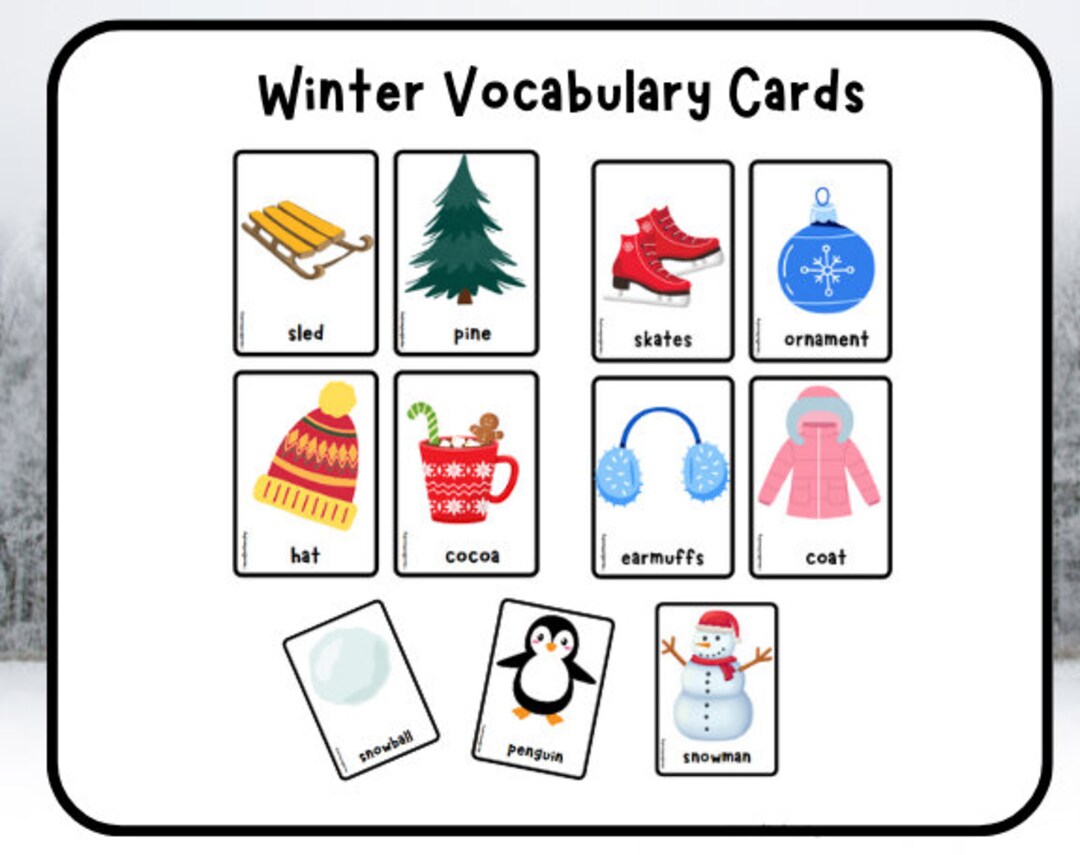 WINTER UNIT Flashcards, Winter Vocabulary Builder, Winter Preschool ...
