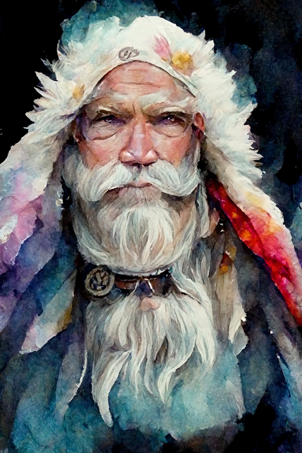 Odin Santa Watercolor Digital Printable Wall Art, Viking Christmas ...