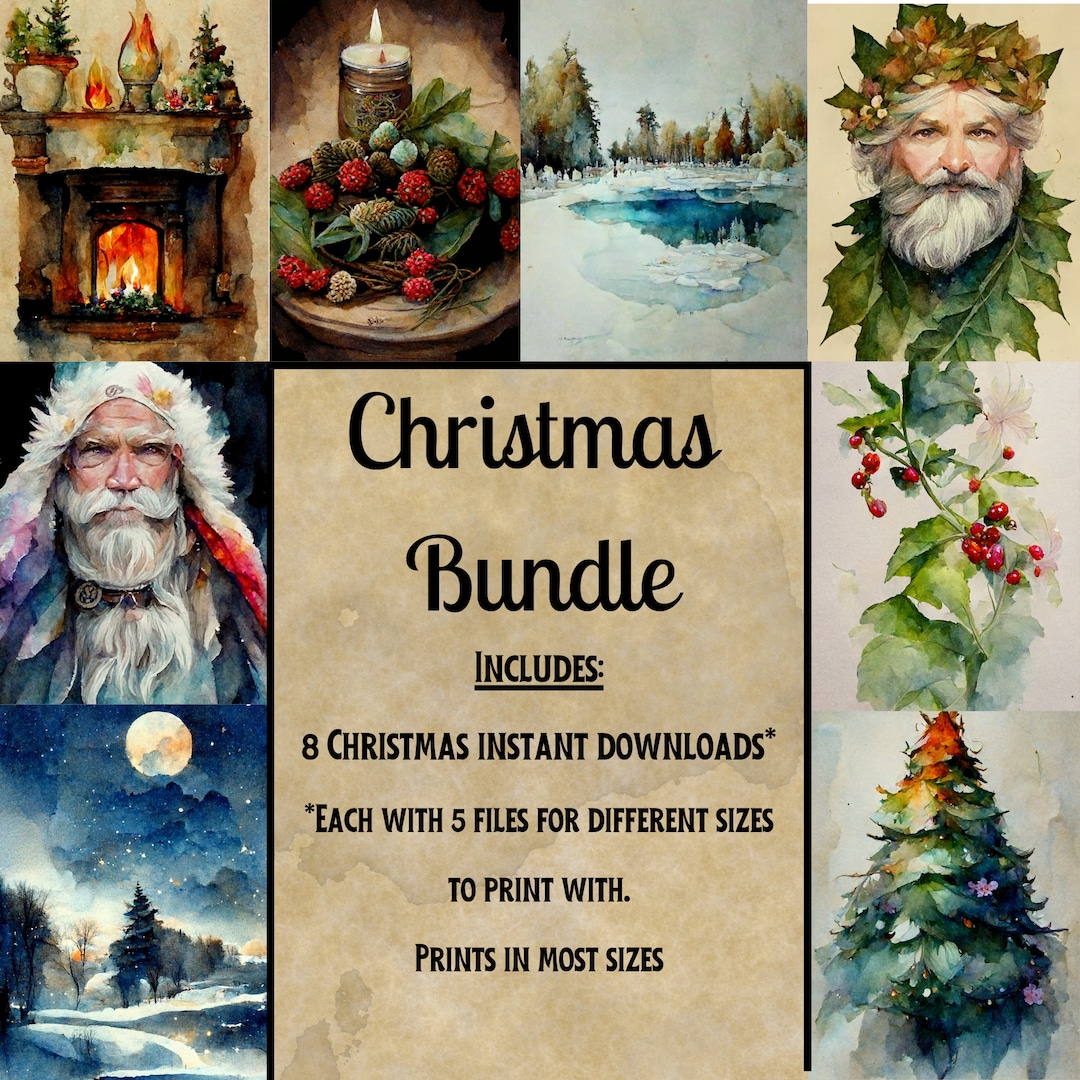 Christmas/yule Themed Digital Print Bundle, 8pc Pagan Christmas ...