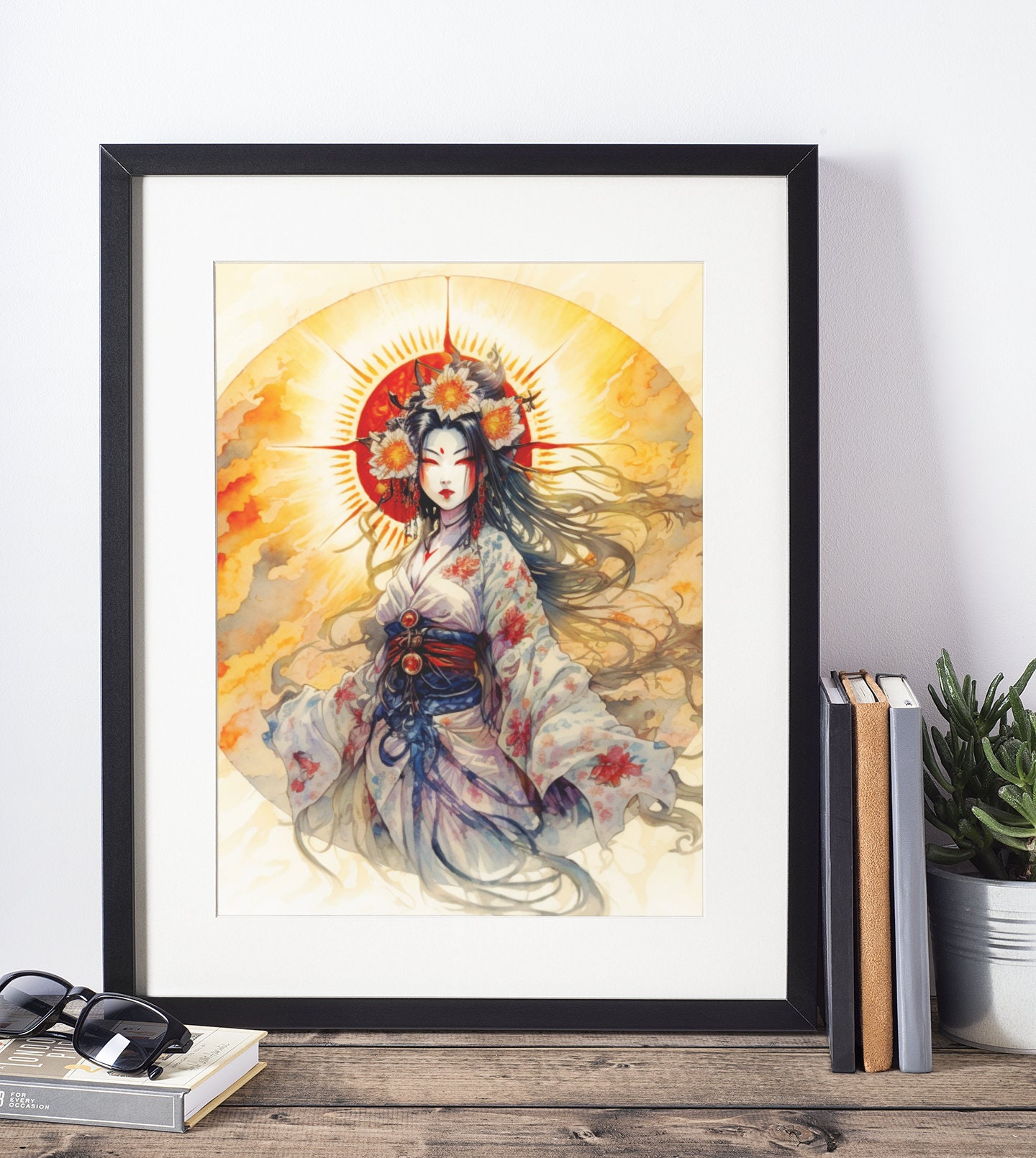 Amaterasu Omikami Japanese Sun Goddess in Watercolor Digital Printable ...