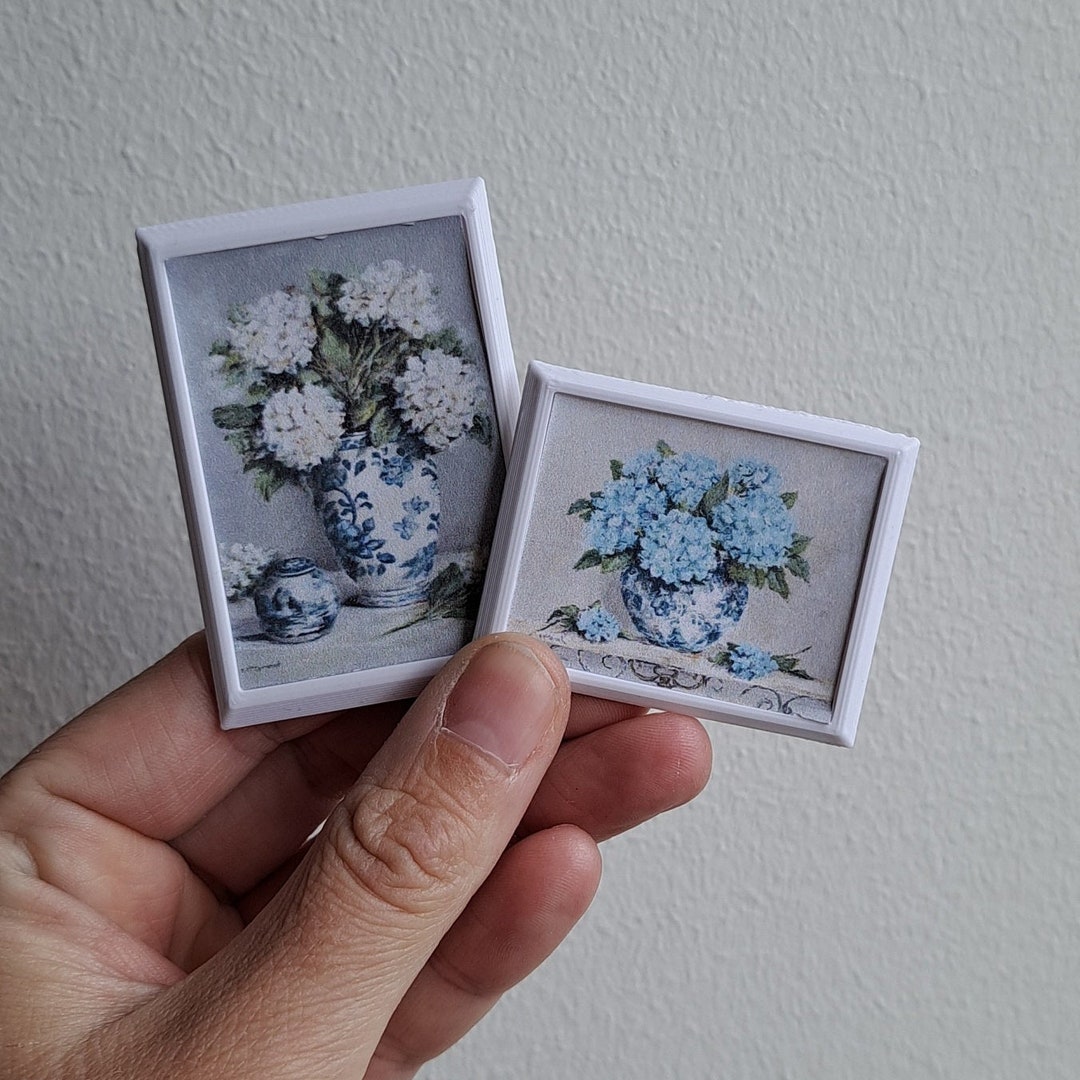 Miniature Dollhouse Wall Art Hydrangeas Paintings Flower Print Home ...