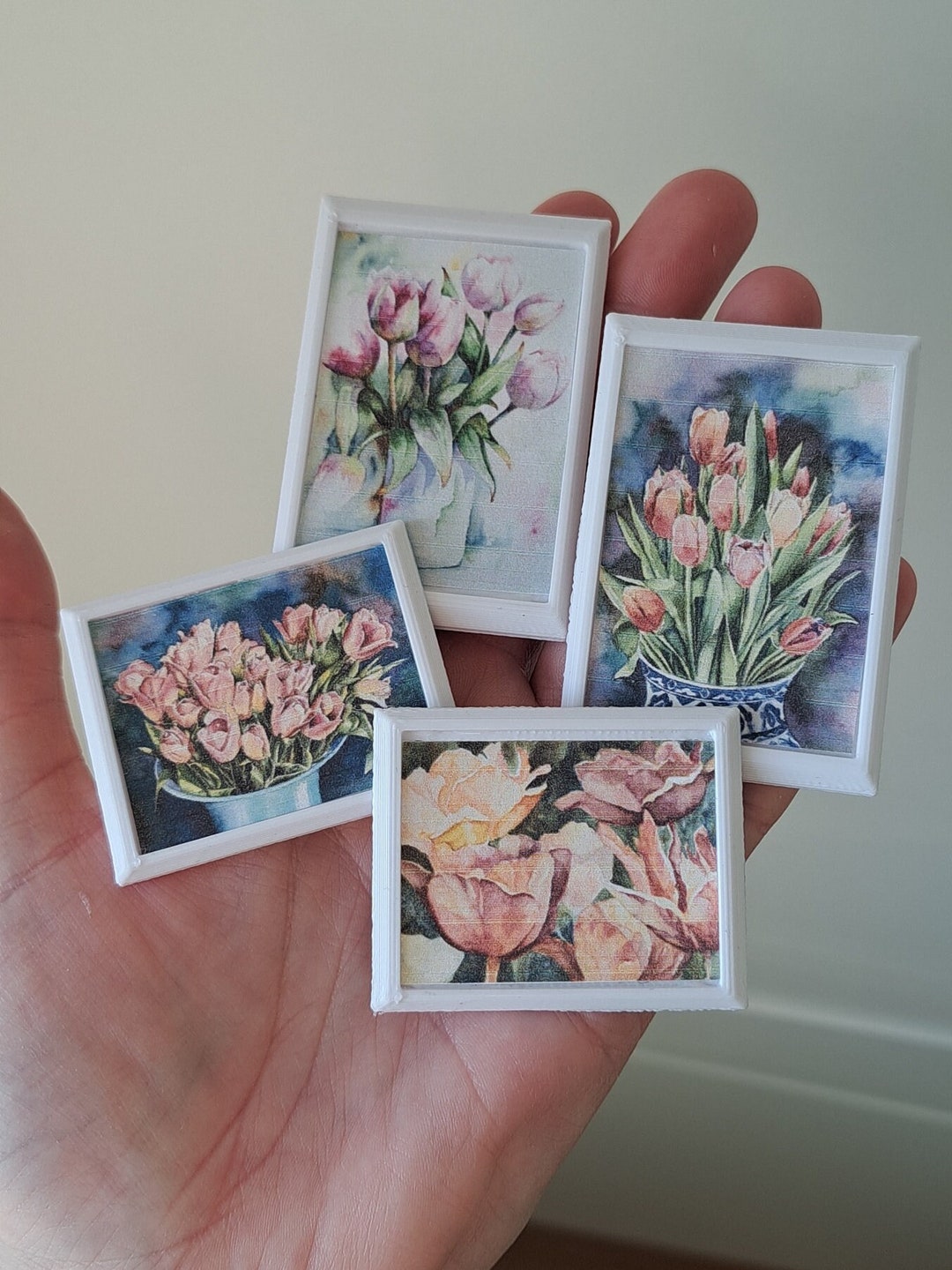 Miniature Dollhouse Tulips Wall Art Paintings Flower Print Home ...