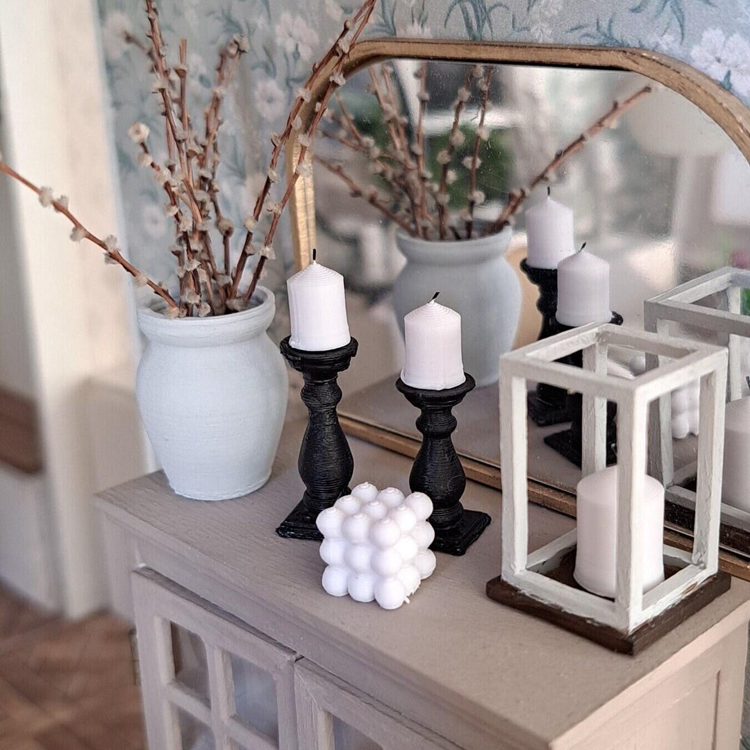 Miniature Dollhouse Candle Pillars With Candles: 1/12 Scale Decor (set ...