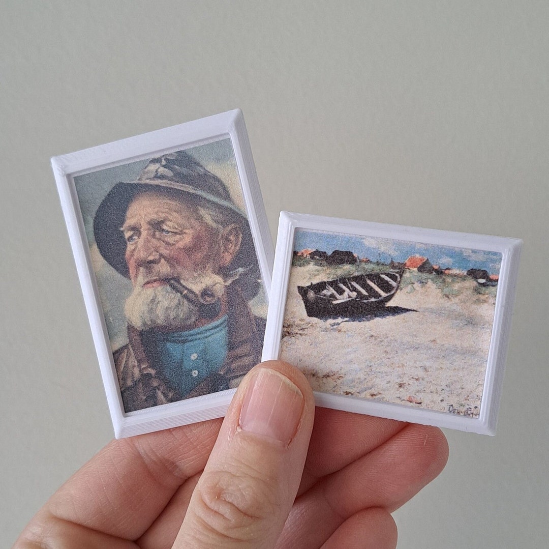 Miniature Dollhouse Art Wall Paintings Fisher Man Fishing Boat Home ...