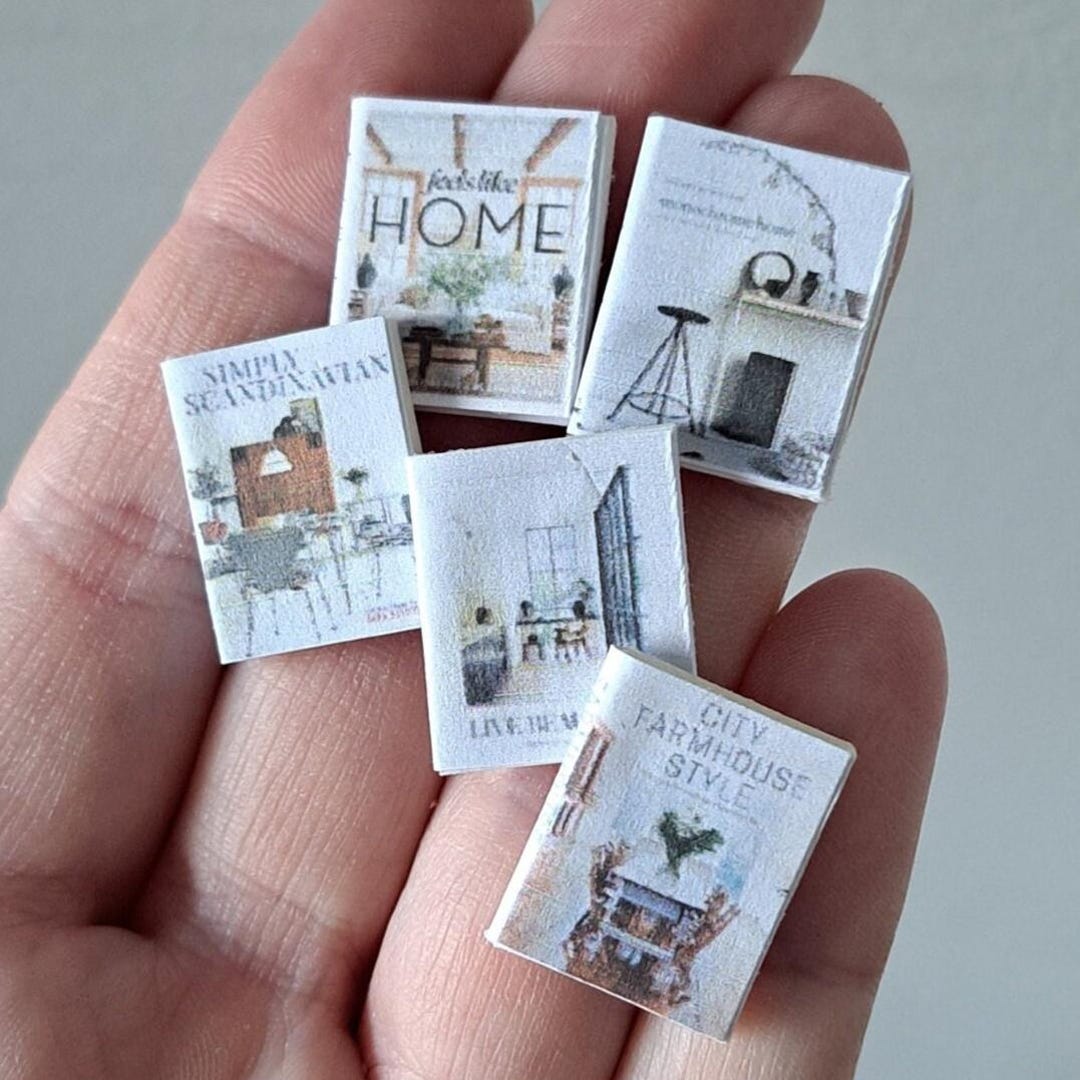 Miniature Dollhouse Books: 1/12 Scale Farmhouse Decor, Set of 5 - Etsy