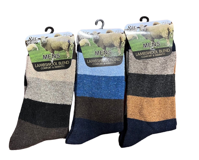 3 Pairs Men's Lamb Wool Stripe Design Socks Size 6-11 - Etsy