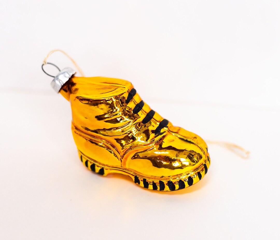 Vintage Blown Glass Boot Waffle Stomper Christmas Ornament Gold and ...