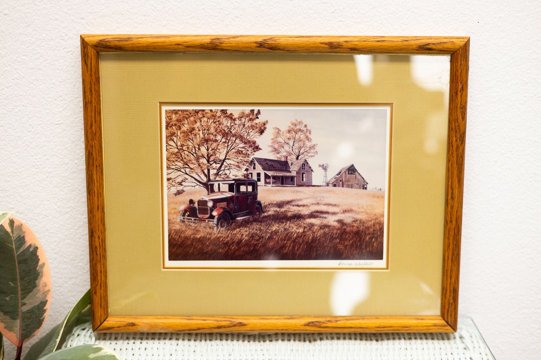 Vintage Farmhouse Signed Print / Vintage Ford Automobile / Donna ...