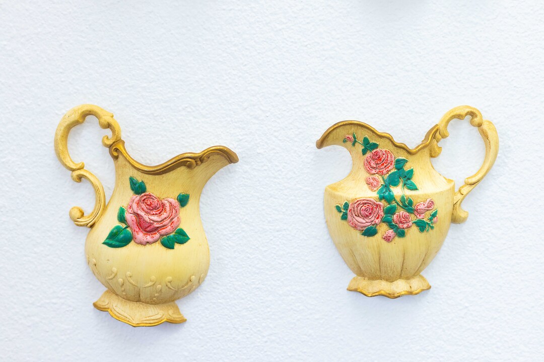 Vintage Burwood Victorian Style Floral Pitcher Wall Art Pair / Cream ...