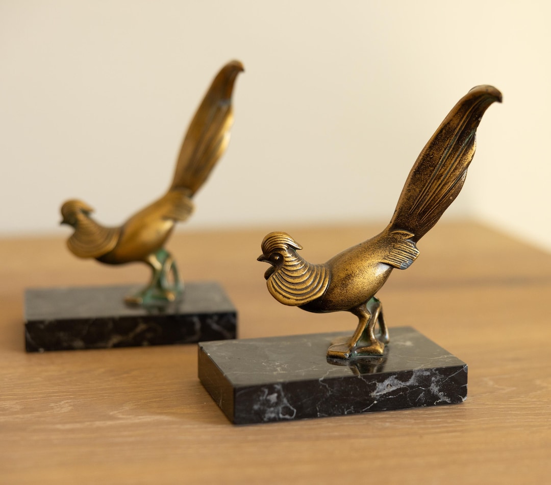 Antique Art Deco Pheasant Bookends Pair | French Metal Bird Figurines ...