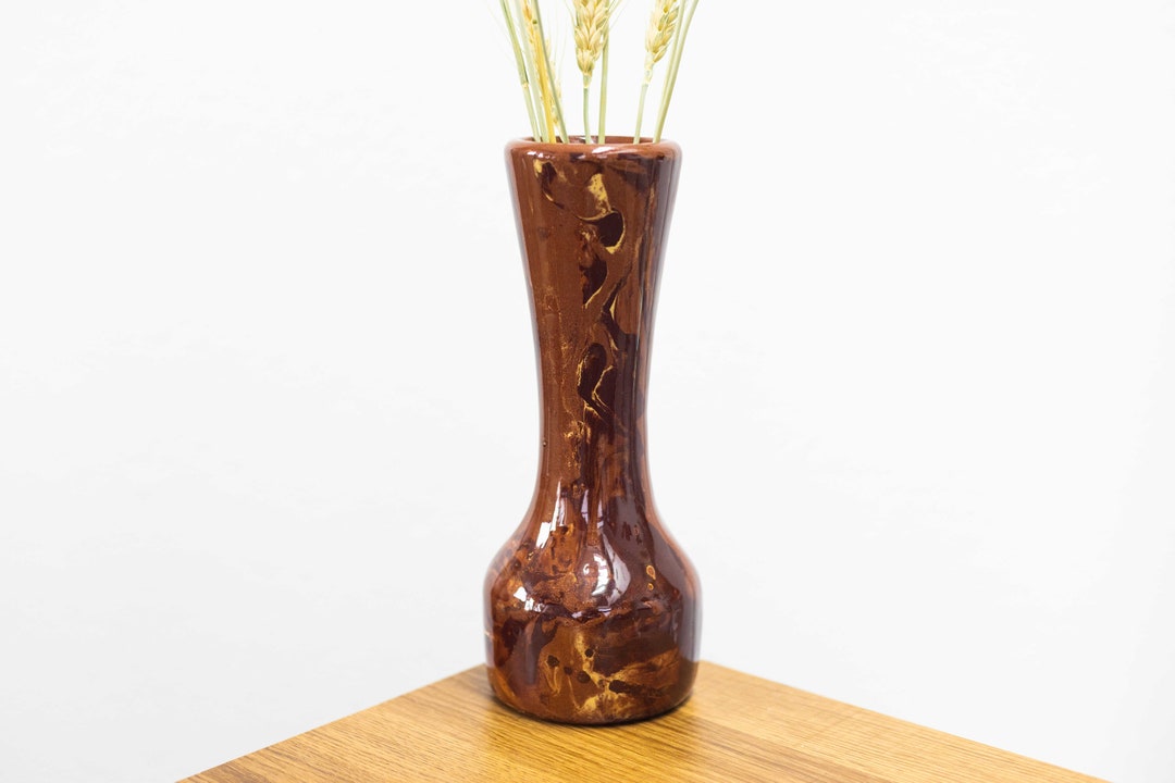 Vintage Brown Swirl Vase / 1980s Clays in Calico Pottery Studio / Made ...