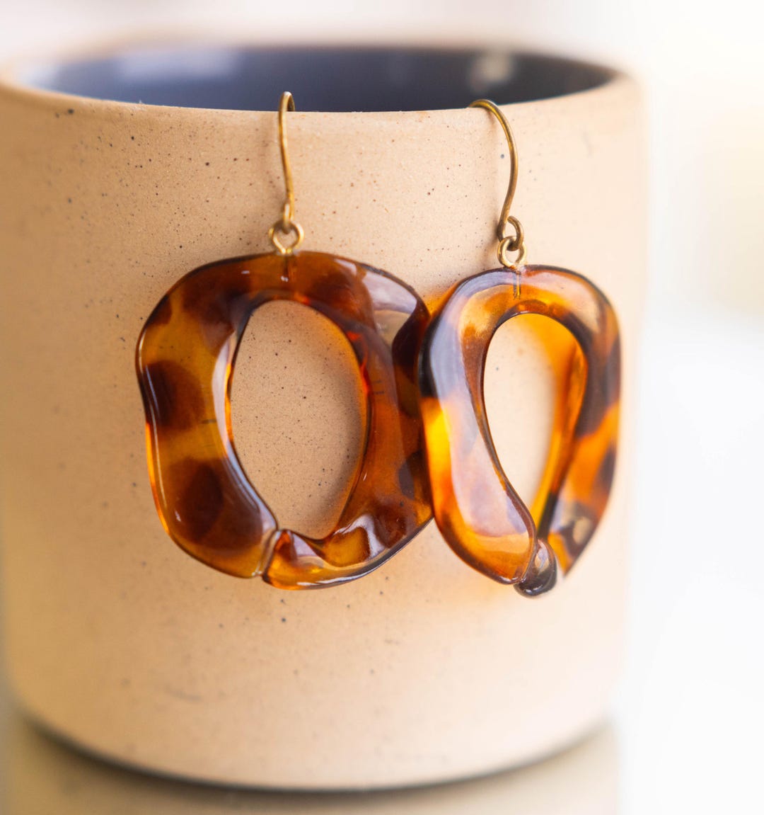 Wavy Retro 70s Style Tortoise Shell Hook Earrings - Etsy