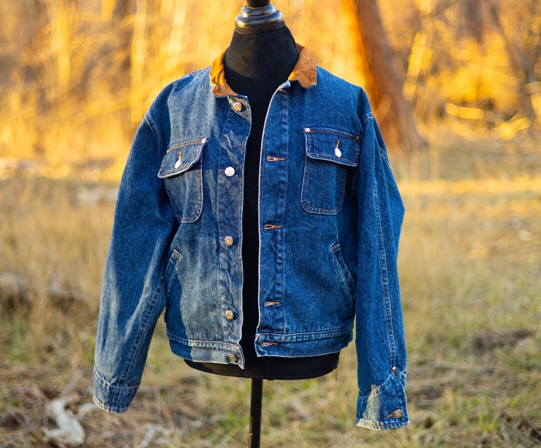 Vintage Denim Jacket Genuine Pigsuede Collar by Bushwacker Brand Women ...