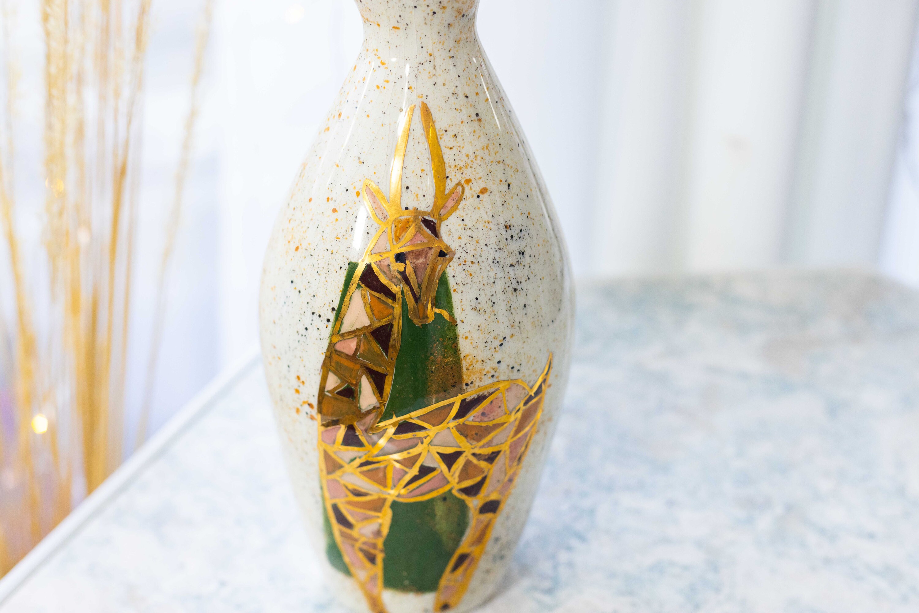 Vintage MCM Gold Giraffe Gazelle Vase / Hand Painted With Gold Accents ...